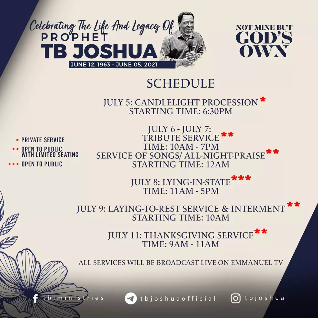 TB Joshua For Burial In Lagos On July 9 [FULL BURIAL SCHEDULE] — ABN TV